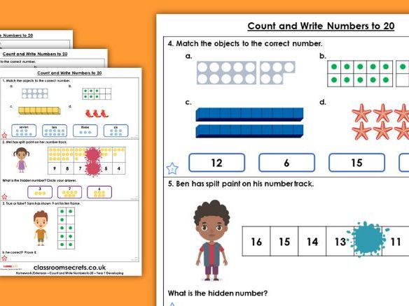 FREE Year 1 Count and Write Numbers to 20 Autumn Block 4 Maths Homework ...