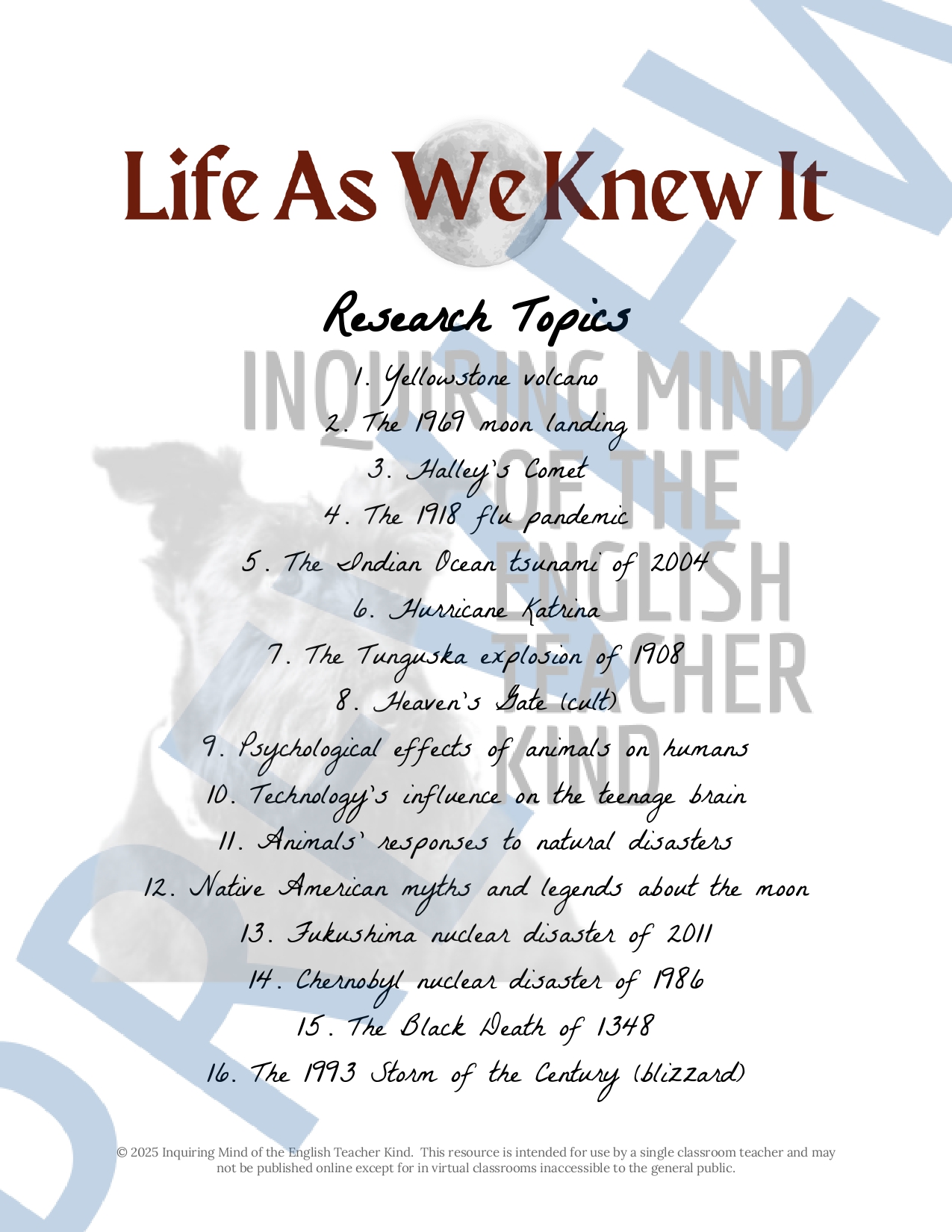 Life As We Knew It by Susan Beth Pfeffer Research Project | Teaching ...