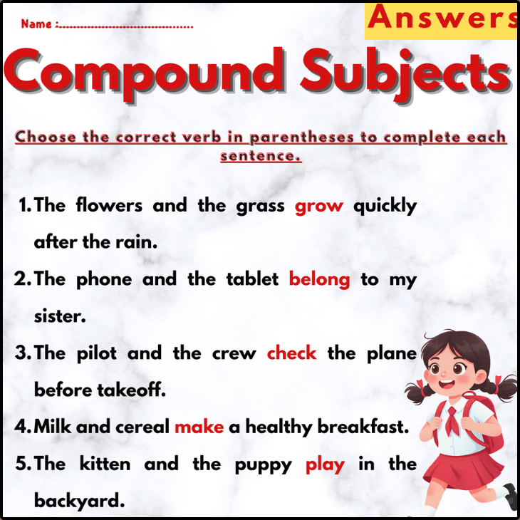Compound Subjects Worksheets | Subject–Verb Agreement Grammar Practice ...