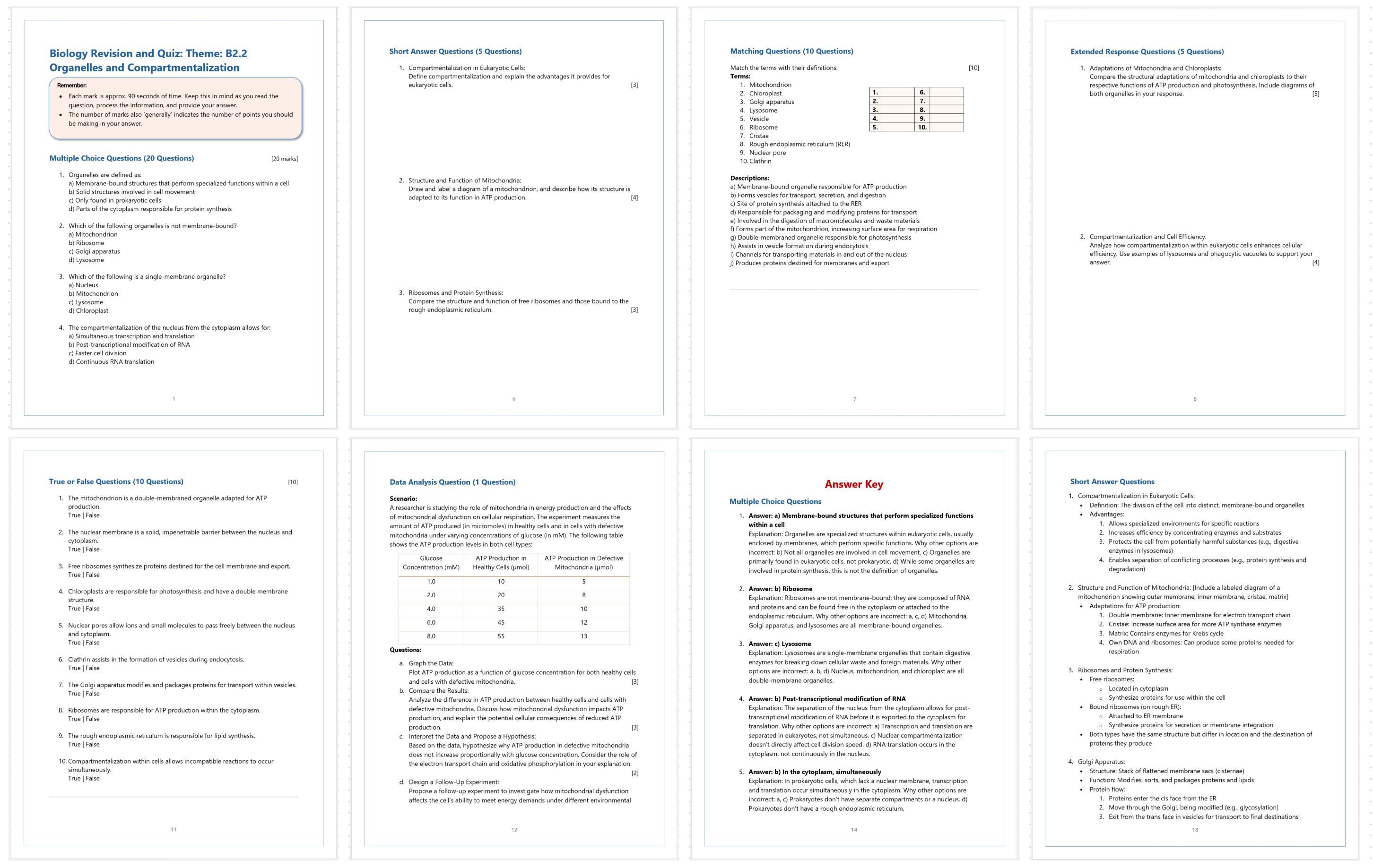 IB DP Biology B2.2 Organelles and Compartments Quiz and Revision ...