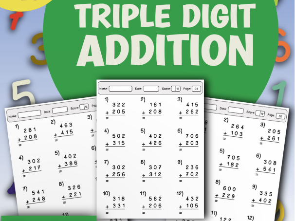 Triple Digit Addition Without Regrouping Worksheets