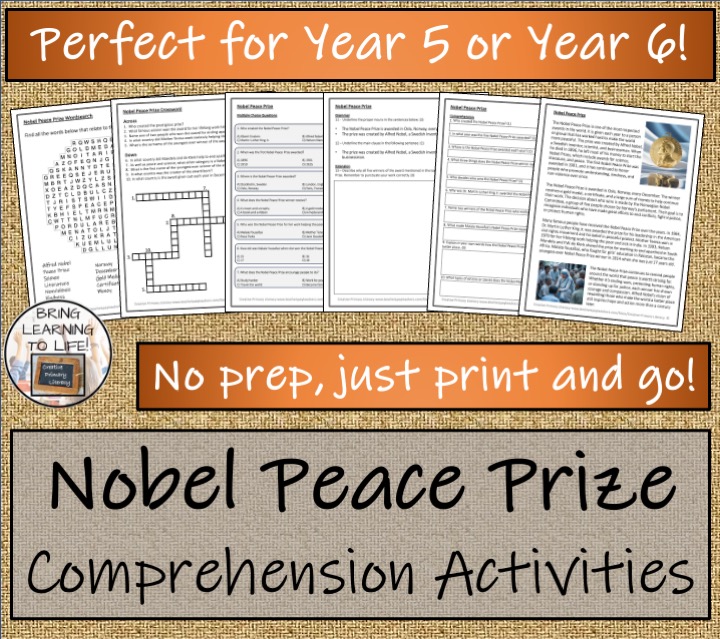 Nobel Peace Prize Reading Comprehension Activities | Year 5 or Year 6 ...