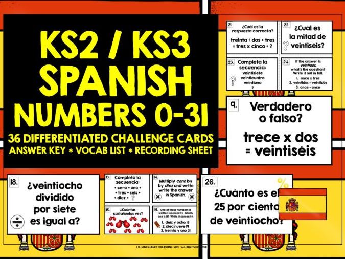 SPANISH NUMBERS 0-31 CHALLENGE CARDS | Teaching Resources