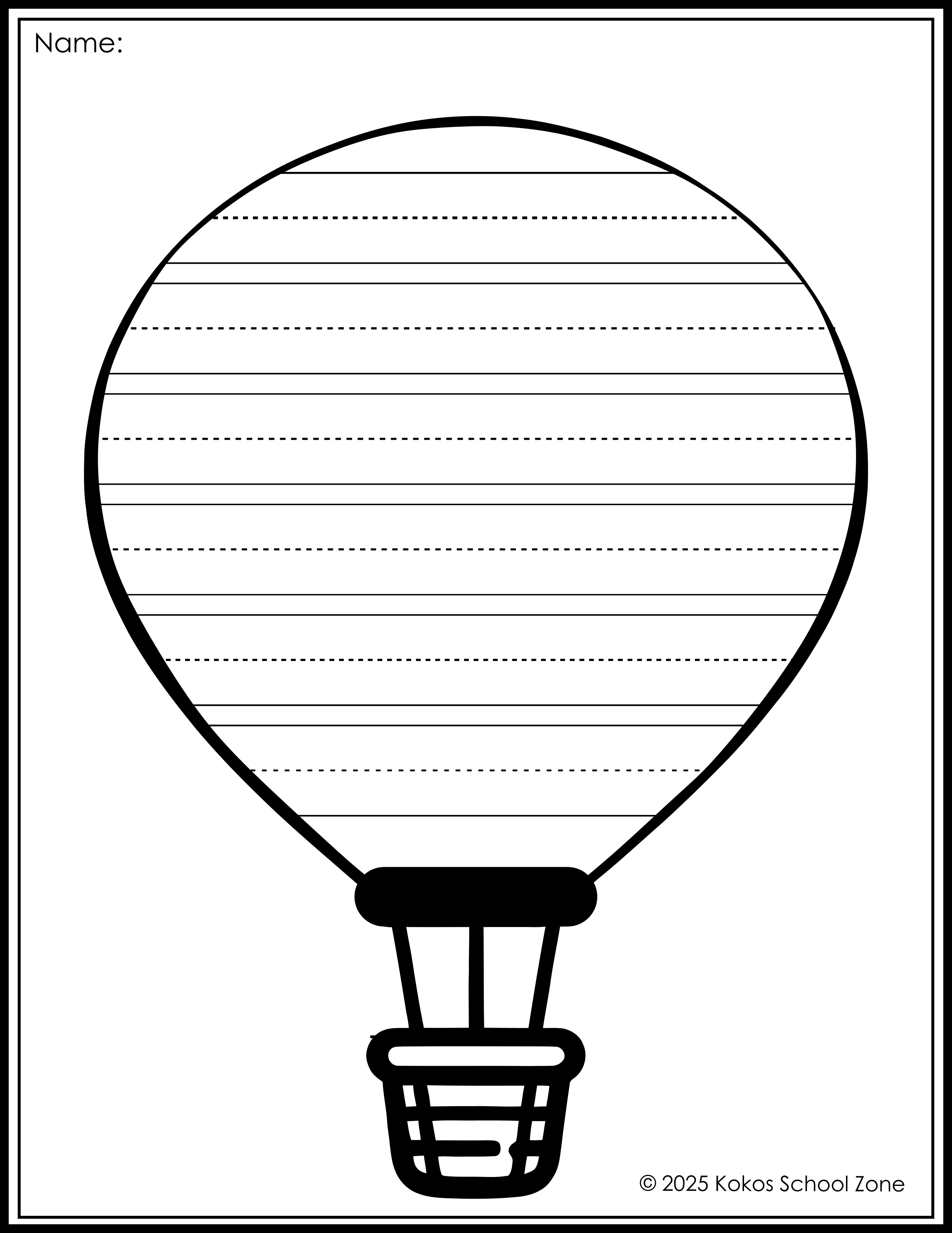 Hot Air Balloon Writing Paper Blank Lined and Dotted Handwriting Lines ...