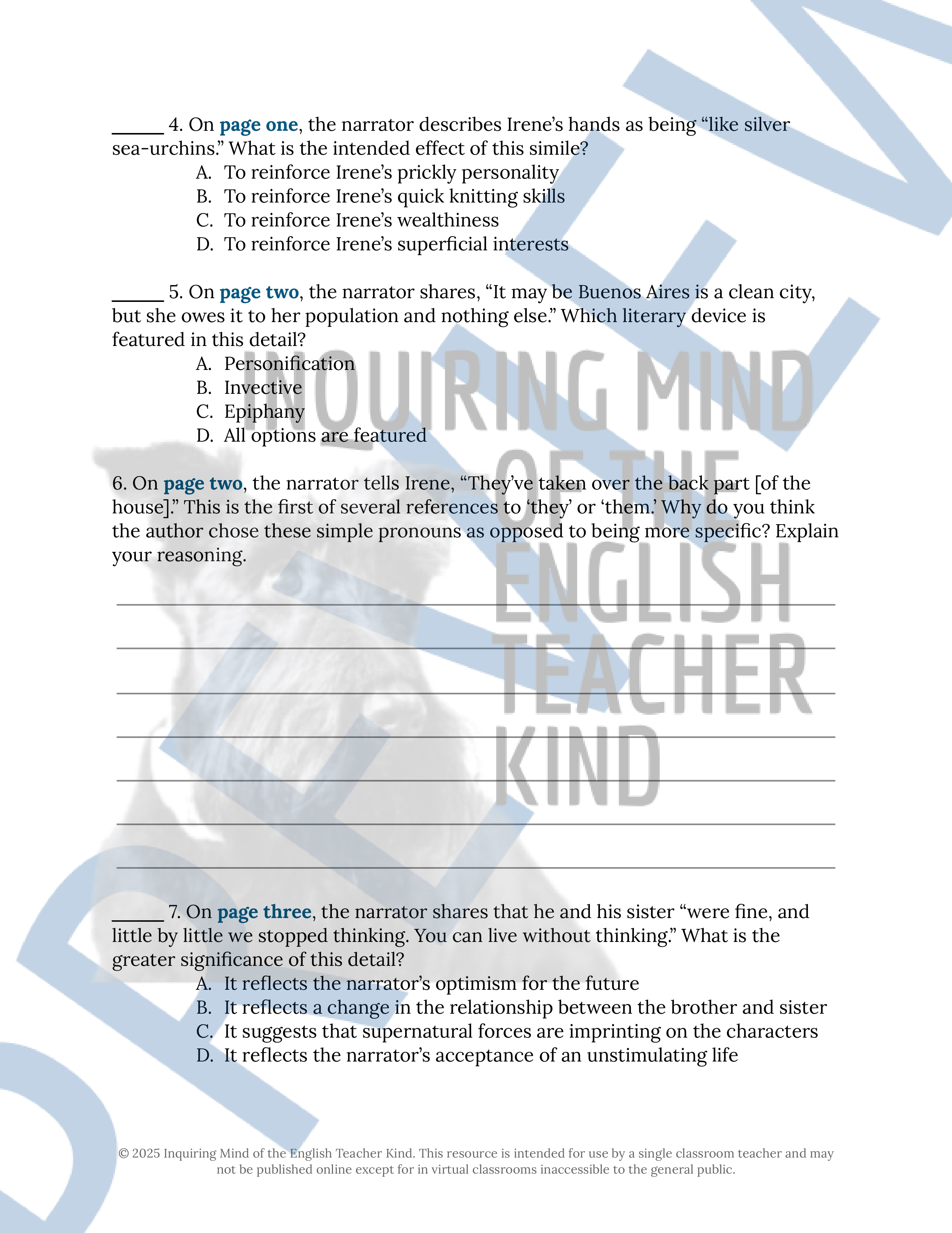 "House Taken Over" by Julio Cortázar Literary Analysis Worksheet ...