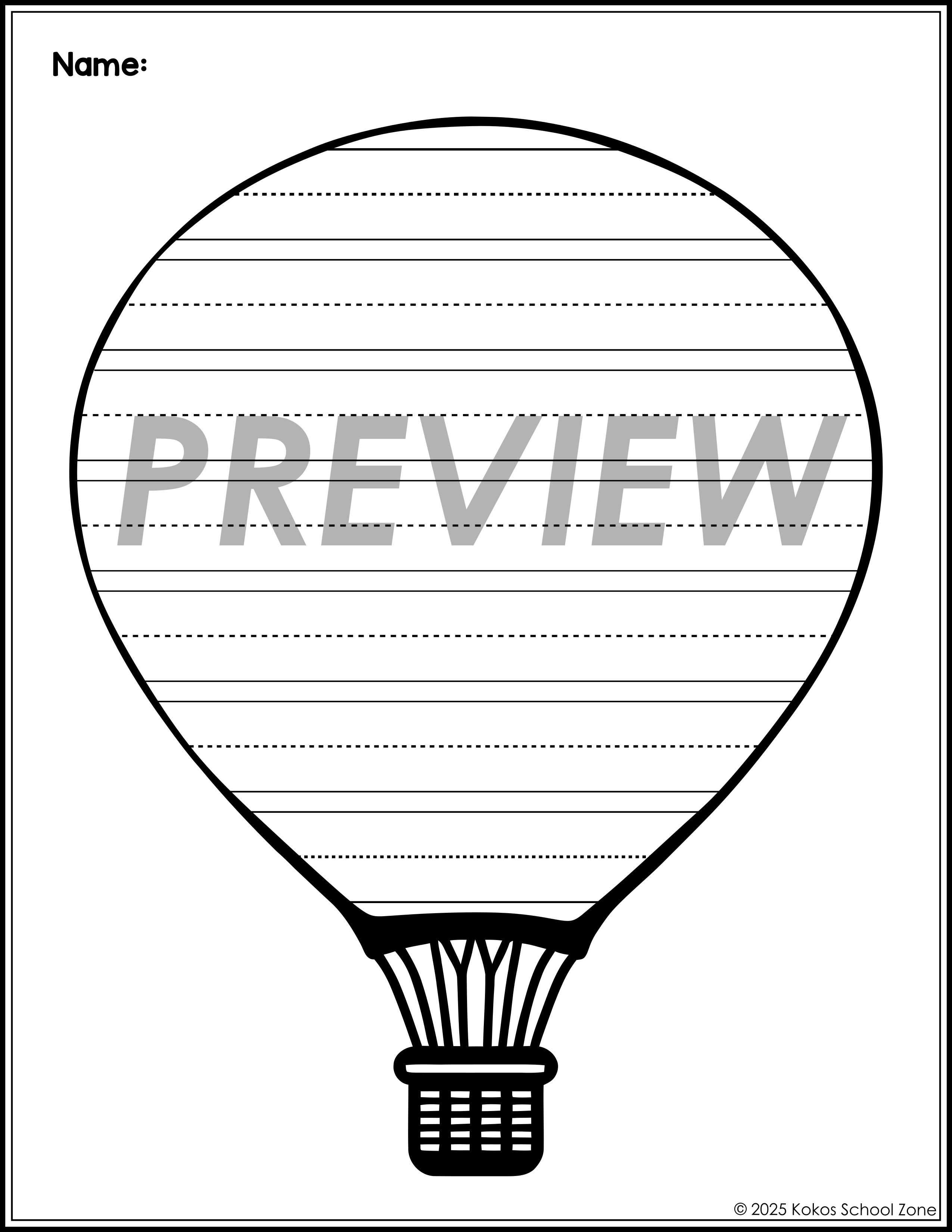 Hot Air Balloon Writing Paper Blank Lined and Dotted Handwriting Lines ...