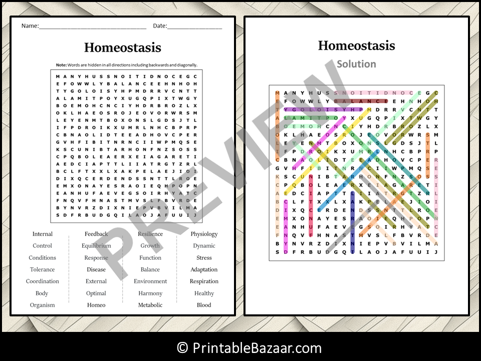Homeostasis Word Search Puzzle Worksheet Activity Teaching Resources