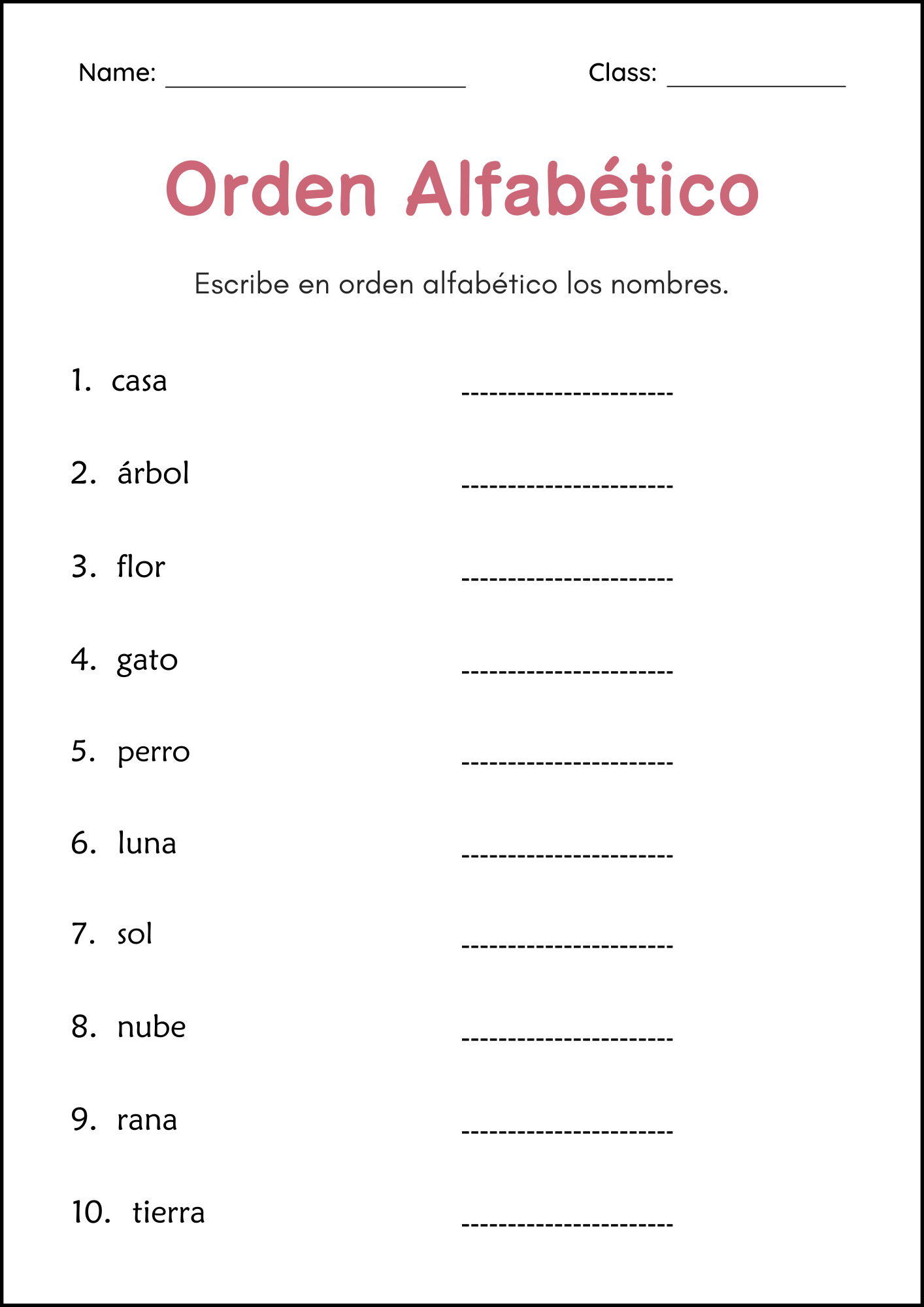 Orden Alfabético - Alphabetical Order Worksheets in Spanish - ABC ...