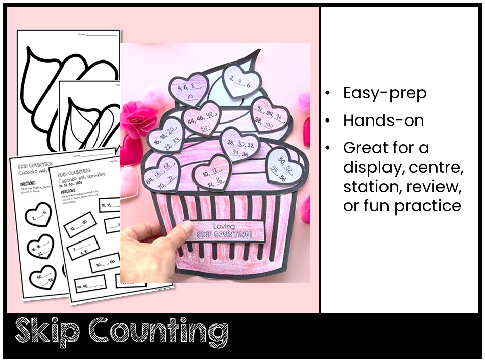 Valentines Skip Counting Cupcake Craft Math Activity | Teaching Resources