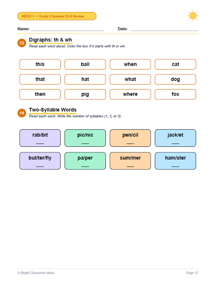 2nd Grade Summer ELA Review Workbook & Games Pack | Teaching Resources
