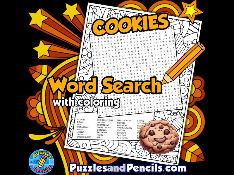 Cookies Word Search Puzzle with Colouring | Baking Wordsearch ...