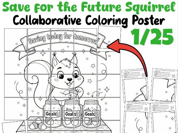 Save for the Future Squirrel Coloring Poster | New Year Goals ...