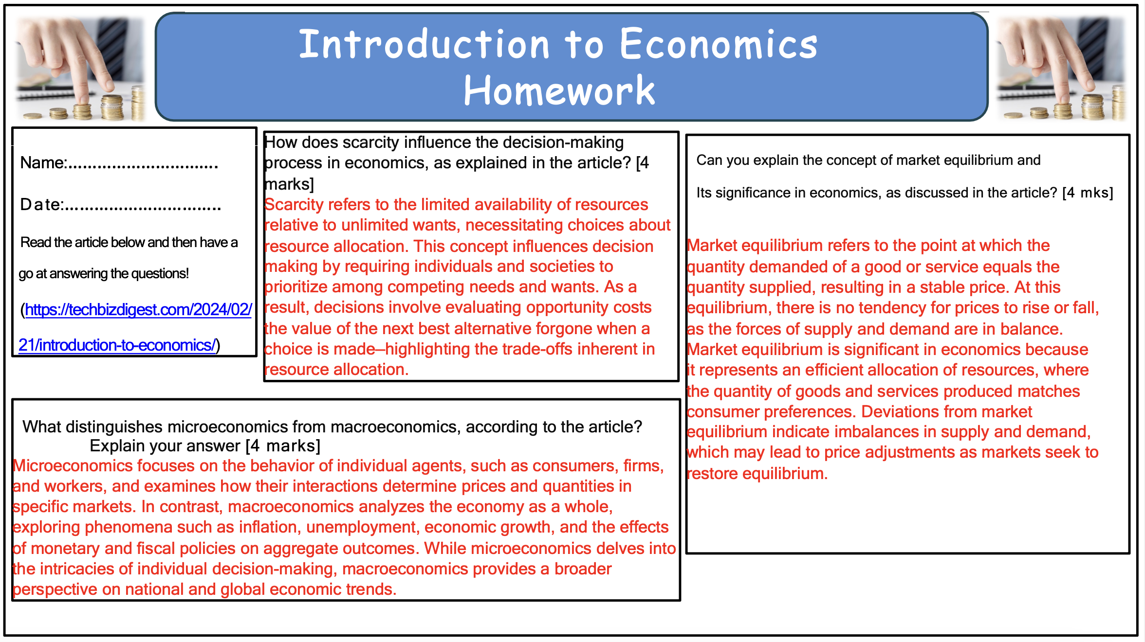Introduction to Economics - Homework | Teaching Resources