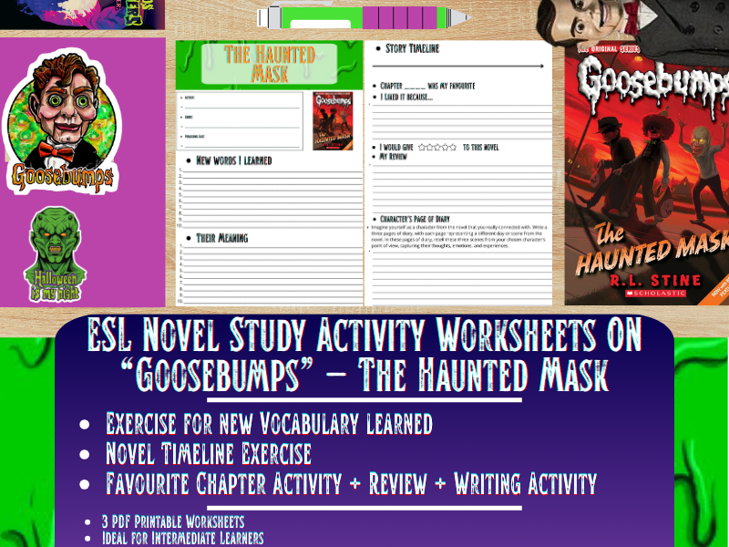 ESL Novel Study Worksheets - The Haunted Mask - Goosebumps - R.L Stine ...
