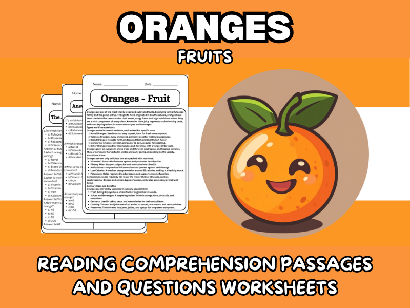 Oranges - Fruits Reading Comprehension Passages and Questions ...