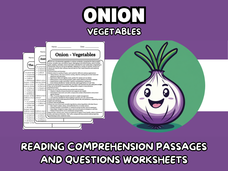 Onion - Vegetables Reading Comprehension Passages and Questions ...