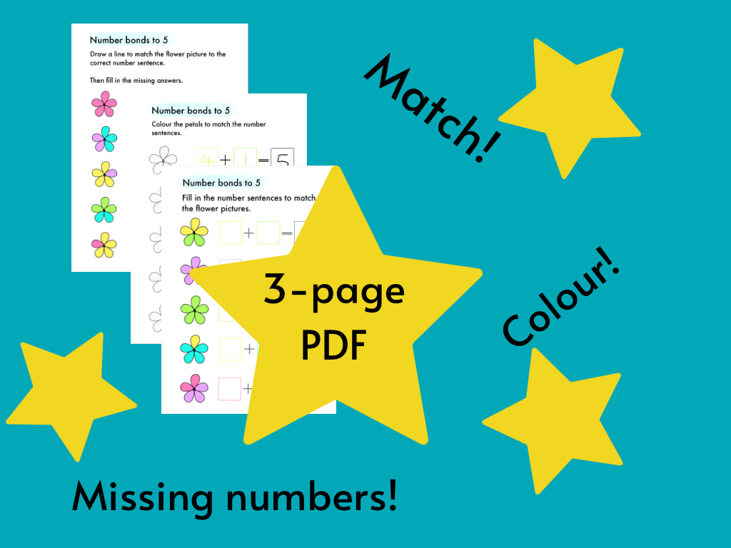 Number Bonds to 5 Flower Worksheets | Teaching Resources