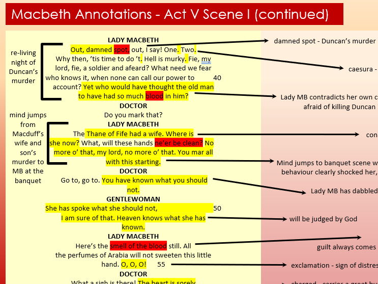 GCSE English Lit - Macbeth - Act 5 Scene 1 Annotated | Teaching Resources