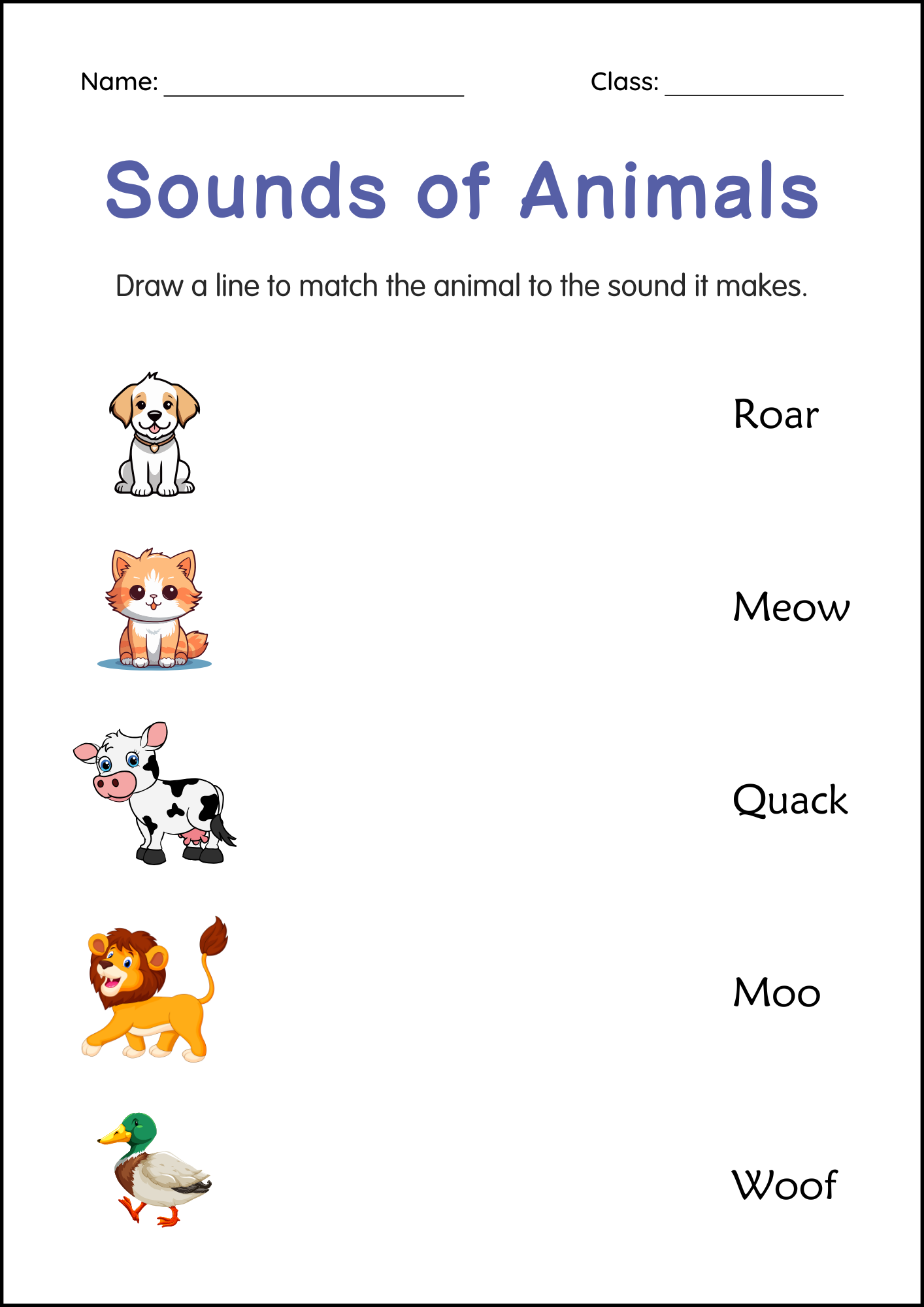 Printable Sounds of Animals Activities Worksheets for Grade 1, 2, 3 | Teaching Resources