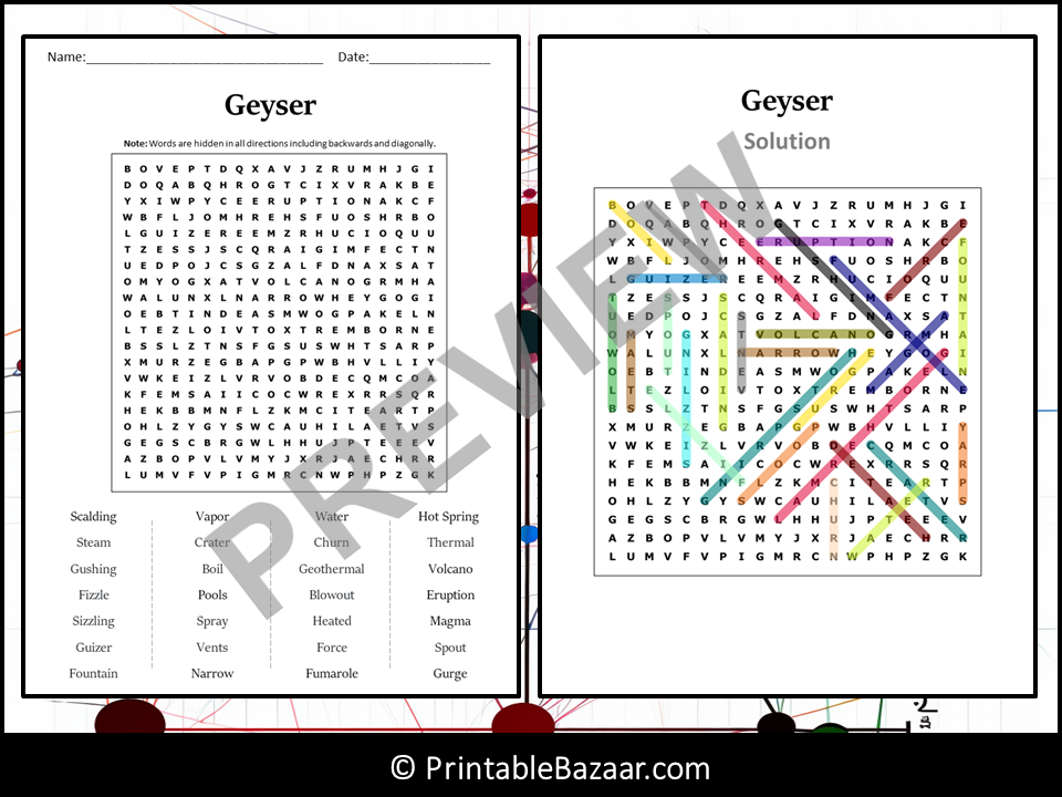 Geyser Word Search Puzzle Worksheet Activity | Teaching Resources