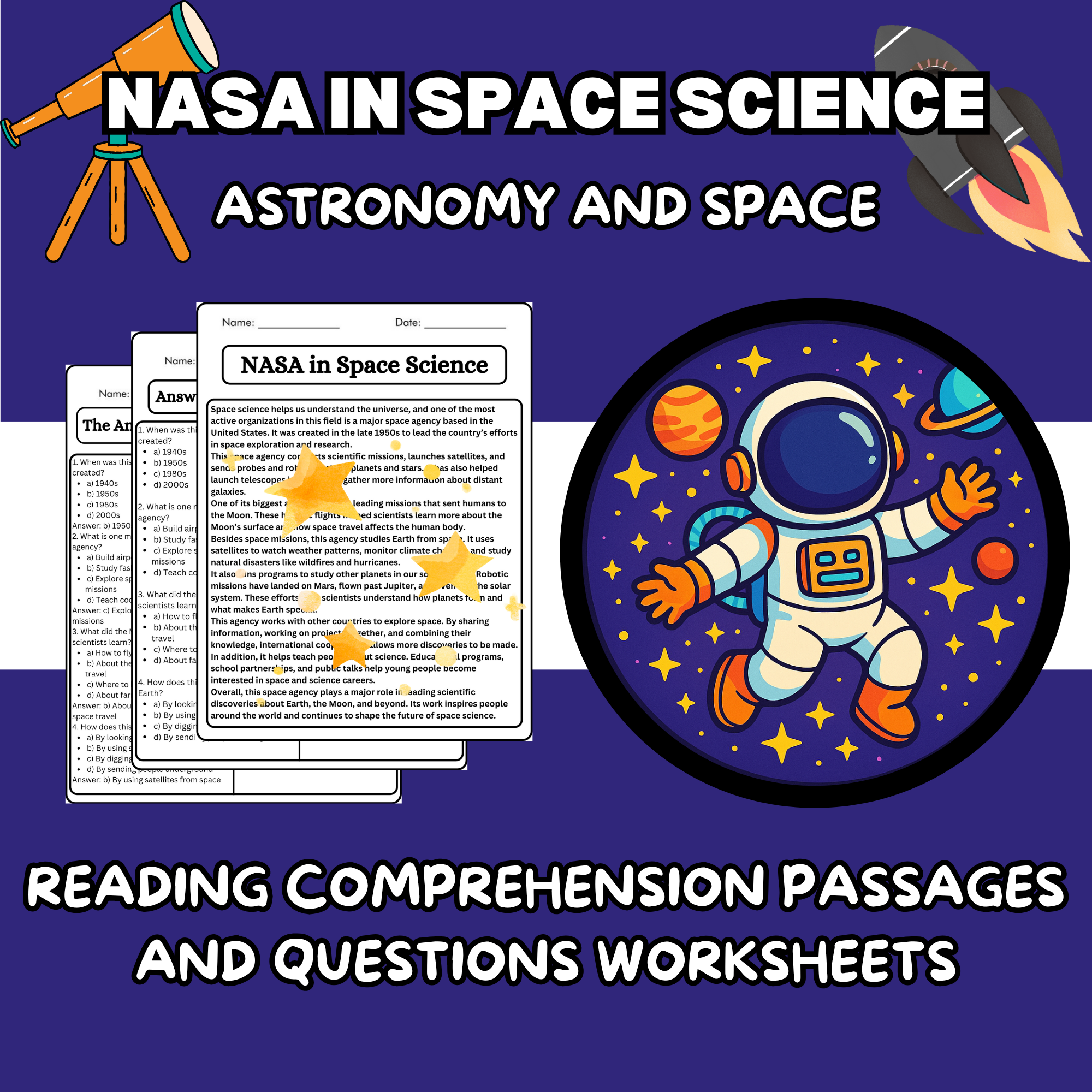 NASA in Space Science - Astronomy and Space Reading Comprehension ...