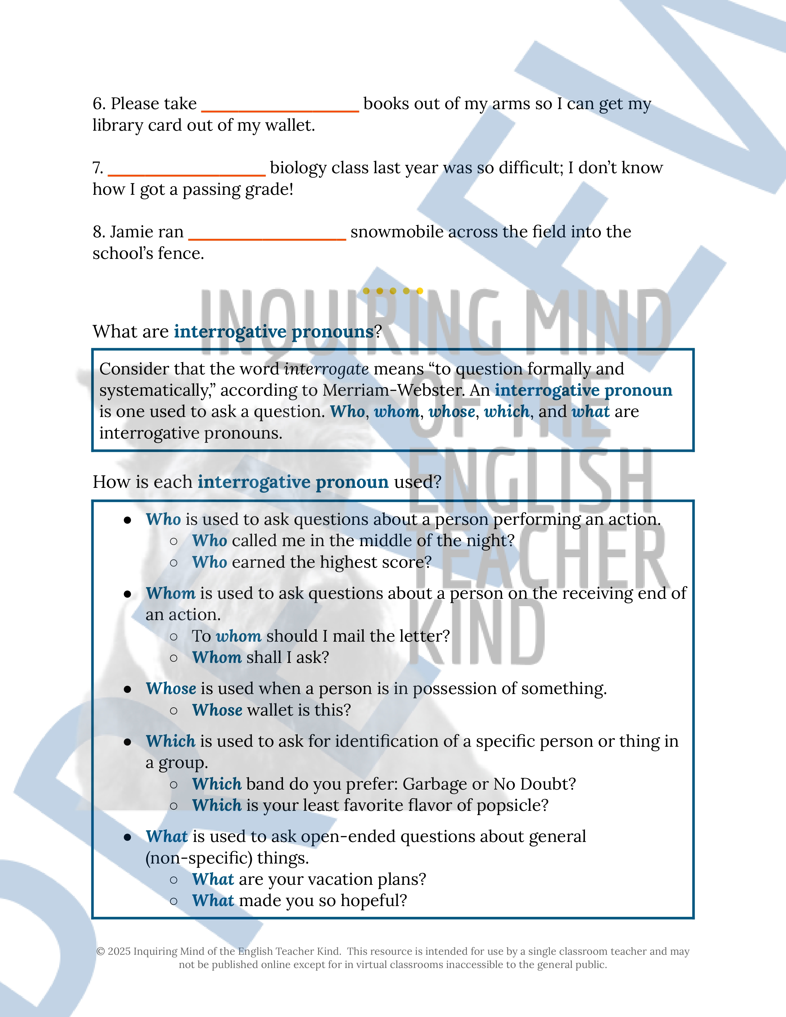 Grammar Review Practice Worksheet on Demonstrative and Interrogative ...