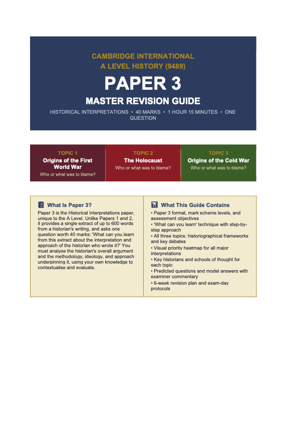 CIE A level History 9489 Paper 3 Historical Interpretations Revision ...