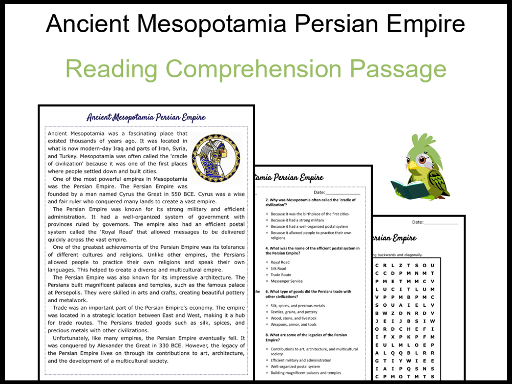 Ancient Mesopotamia Persian Empire Reading Comprehension and Word ...