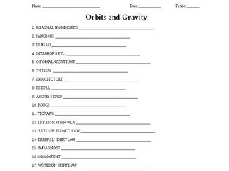 Orbits and Gravity Word Scramble for Astronomy Students | Teaching ...