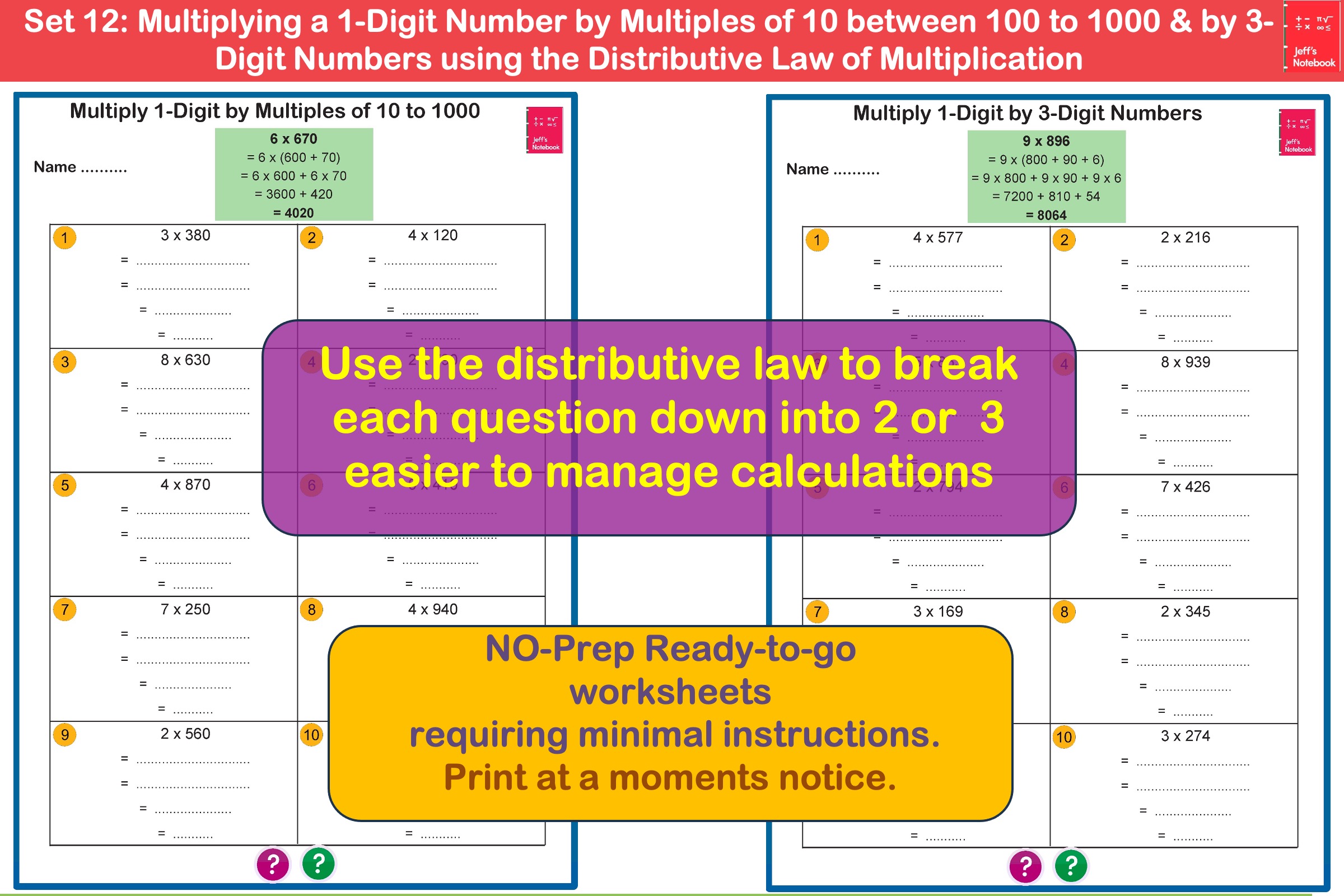 Distributive Law of Multiplication - Year 4 | Teaching Resources