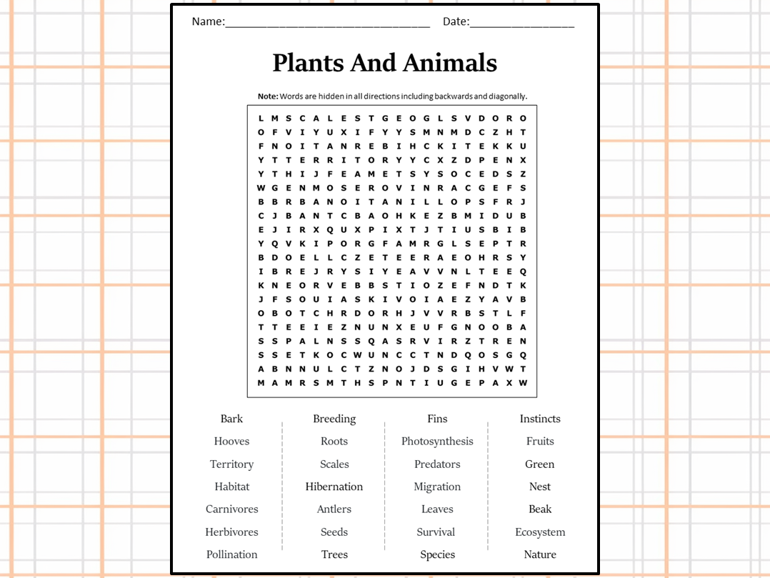 Plants And Animals Word Search Puzzle Worksheet Activity | Teaching ...