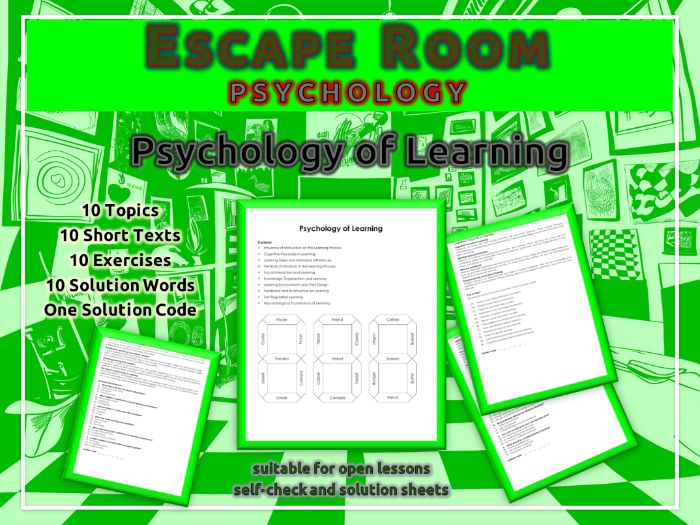 Psychology ESCAPE ROOM - Psychology of Learning (10 Texts+Exercises ...
