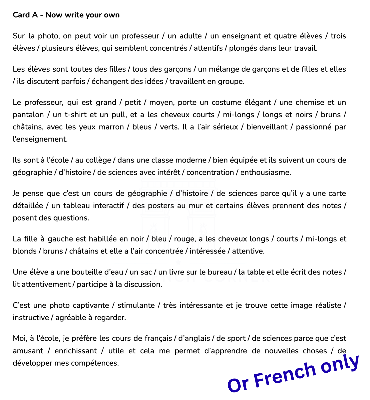 FREE GCSE French Higher Tier Speaking – 3 Photocards (New Spec 2026 ...