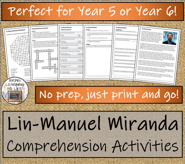 Lin-Manuel Miranda Reading Comprehension Activities | Year 5 or Year 6 ...