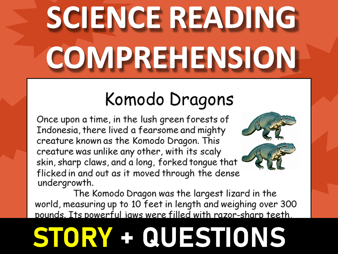 Komodo Dragons Reading Science Story Comprehension Questions Worksheet ...