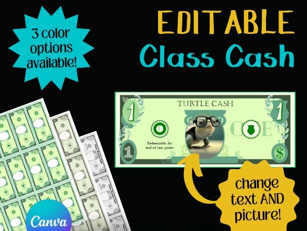 Customizable Class Cash - Editable in CANVA | Teaching Resources