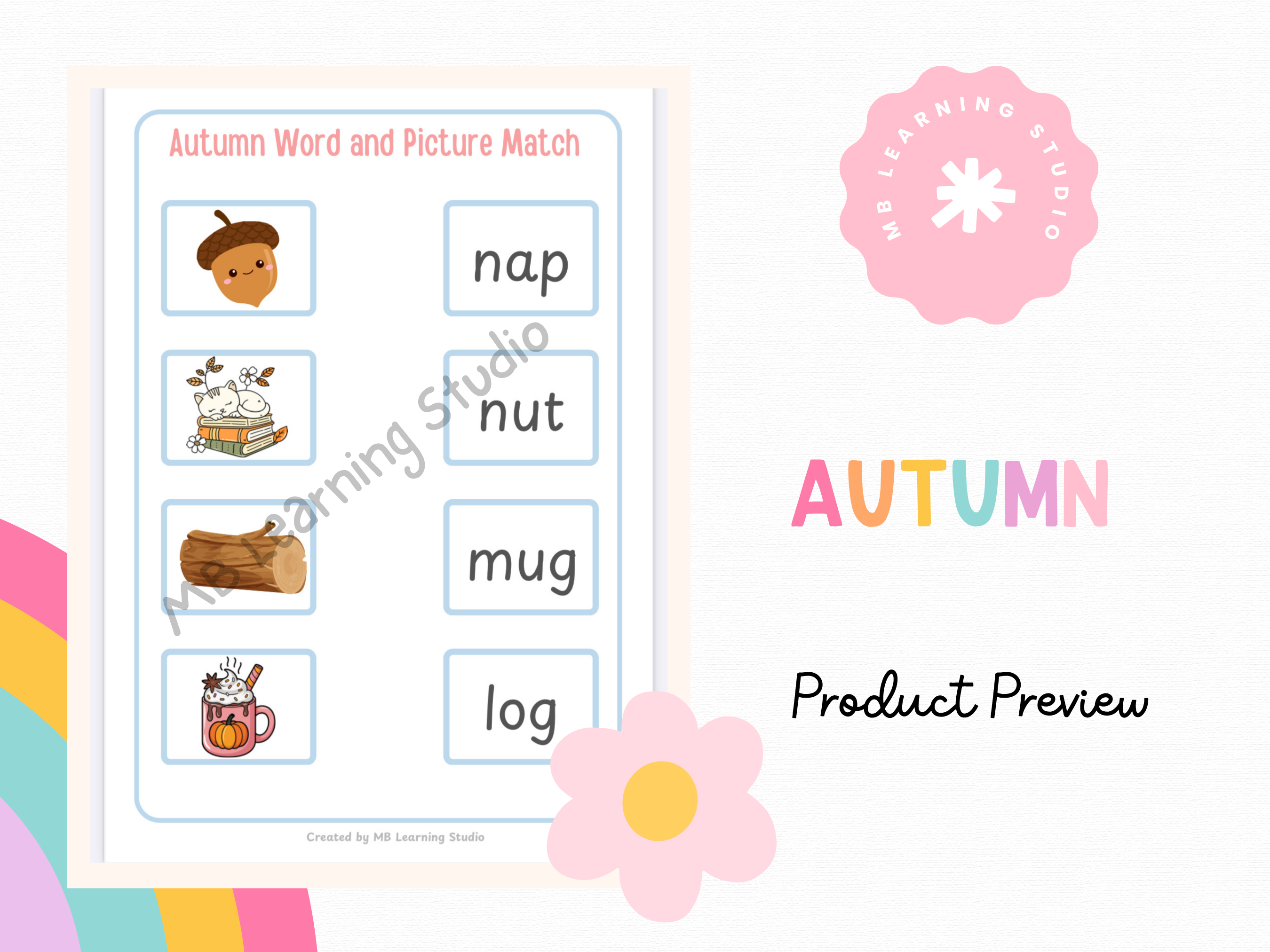 Autumn CVC Word and Picture Match | Teaching Resources