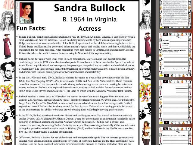 Sandra Bullock PACKET & ACTIVITIES, Important Historical Figures Series ...