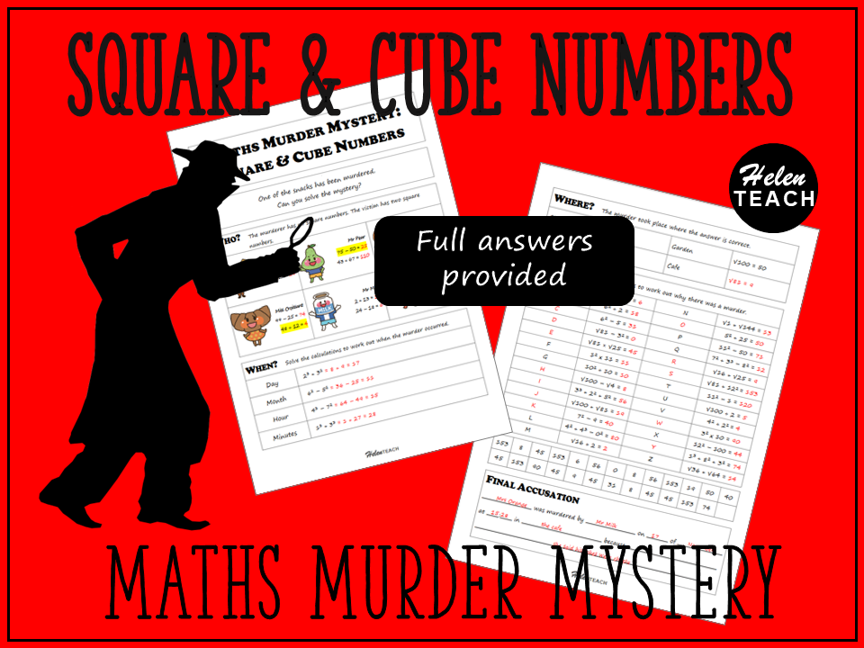 Squares & Cube Numbers Maths Murder Mystery With Answers | Teaching ...