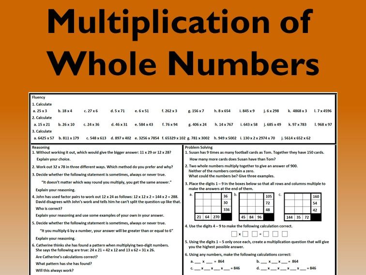 Addition, Subtraction, Multiplication and Division with whole Numbers Problem Solving Mastery ...