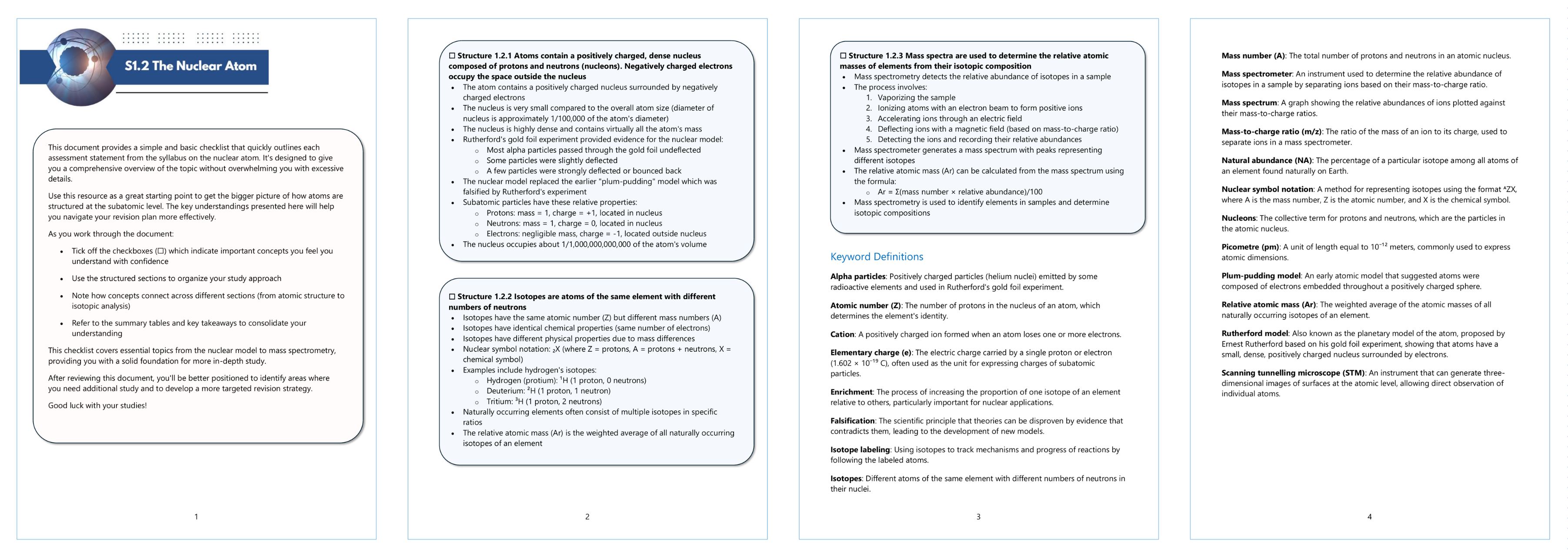 IB DP Chemistry S1.2 Nuclear Atom: Condensed Topic Revision Notes ...