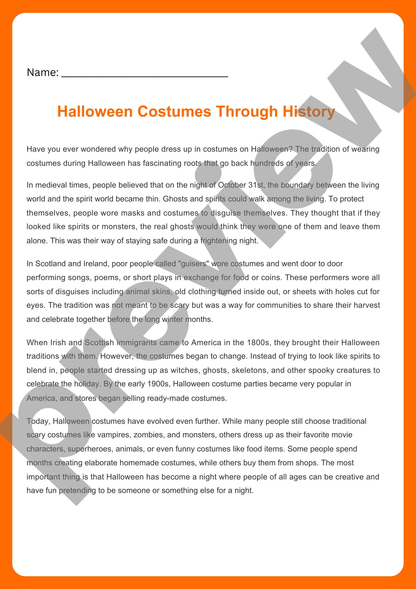 Halloween Reading Comprehension Worksheets - History, Legends & World ...