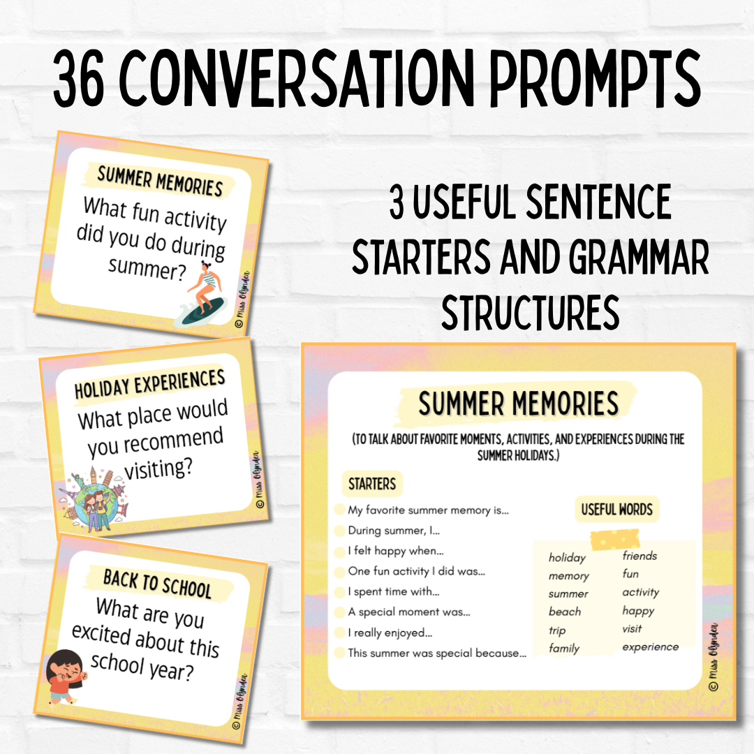 Summer Memories & Back to School Speaking Activities – ESL Conversation ...