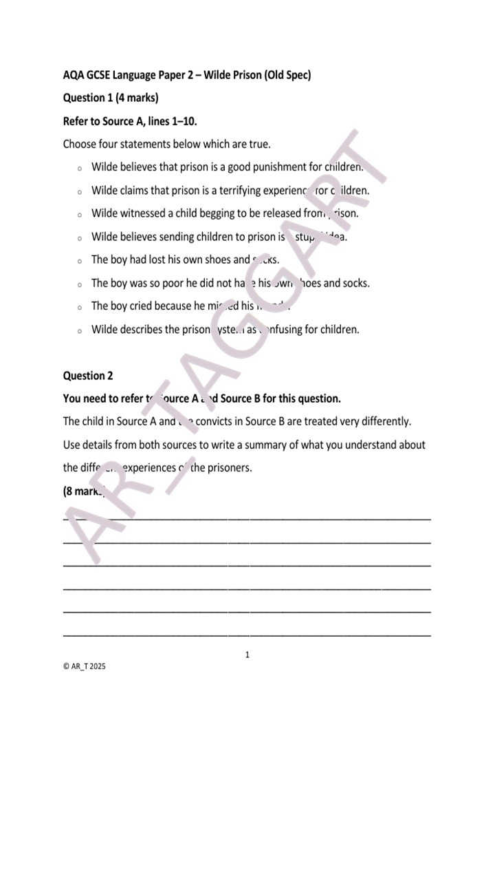 AQA GCSE FULL (RE-SIT 2025) Paper 2 + AO Self-Assessment - Teacher ...