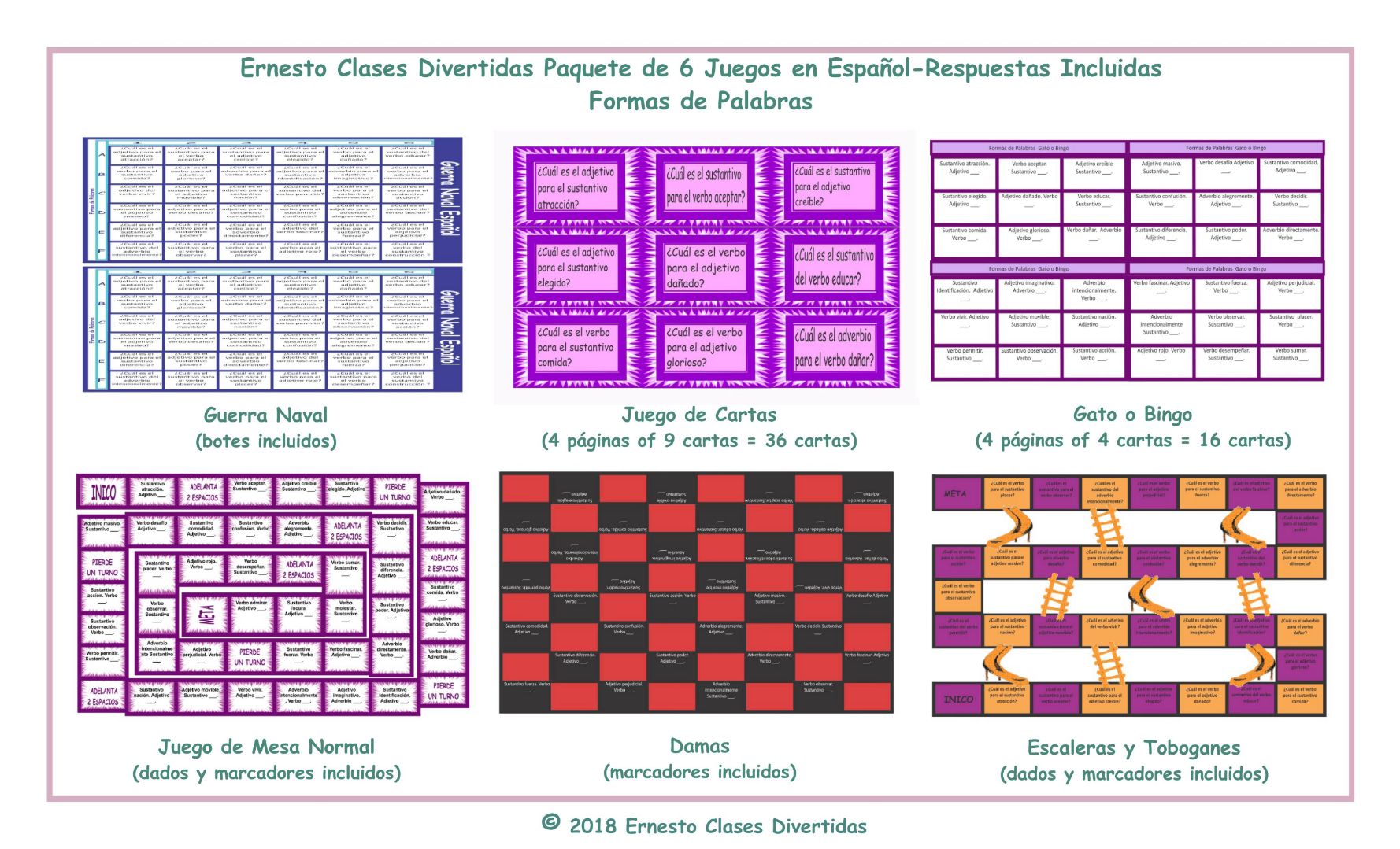 Word Forms 6 Spanish Game Bundle | Teaching Resources