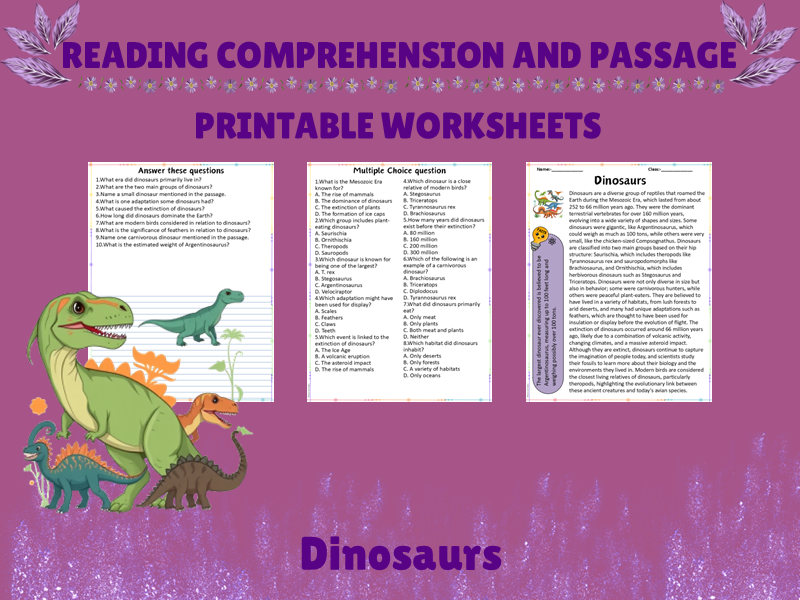Engaging Dinosaur Reading Passage with Comprehension Questions ...