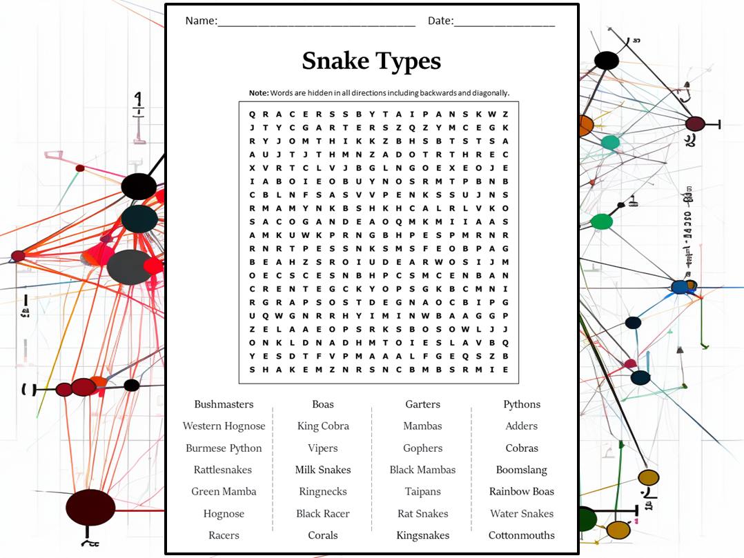Snake Types Word Search Puzzle Worksheet Activity | Teaching Resources