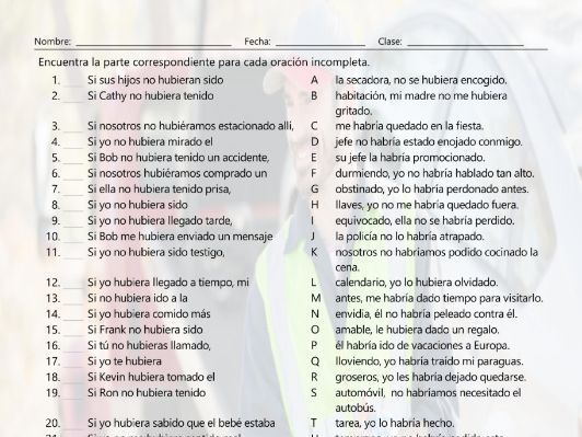 Conditional Sentences Type 3 Sentence Match Spanish Worksheet ...