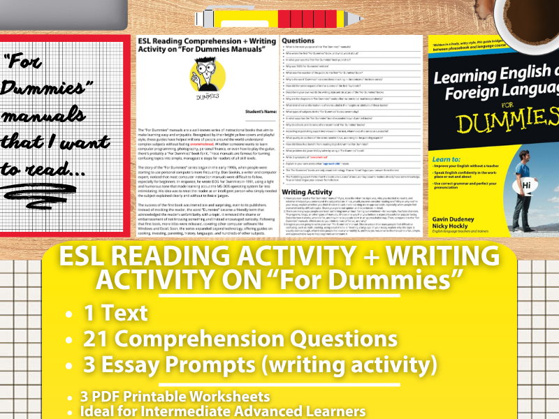 ESL Reading Comprehension + Writing Activity Worksheets - "For Dummies ...