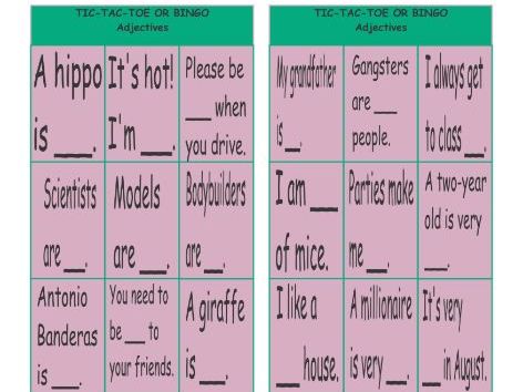 Adjectives Legal Size Text Tic-Tac-Toe or Bingo Card Game | Teaching ...